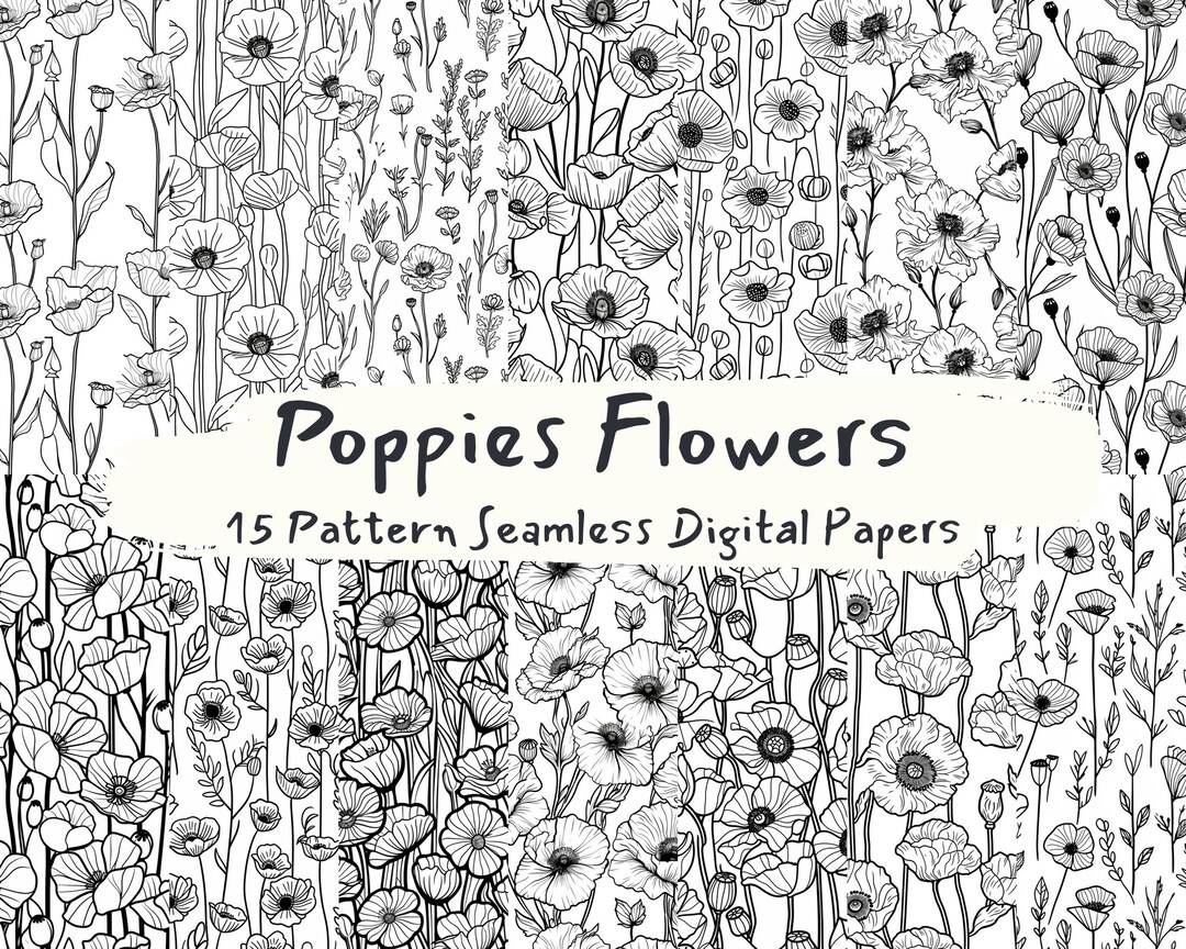 Poppies Flowers Pattern Seamless Digital Papers - Printable Scrapbook ...