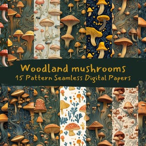 Woodland Mushrooms Pattern Seamless Digital Papers - Printable ...