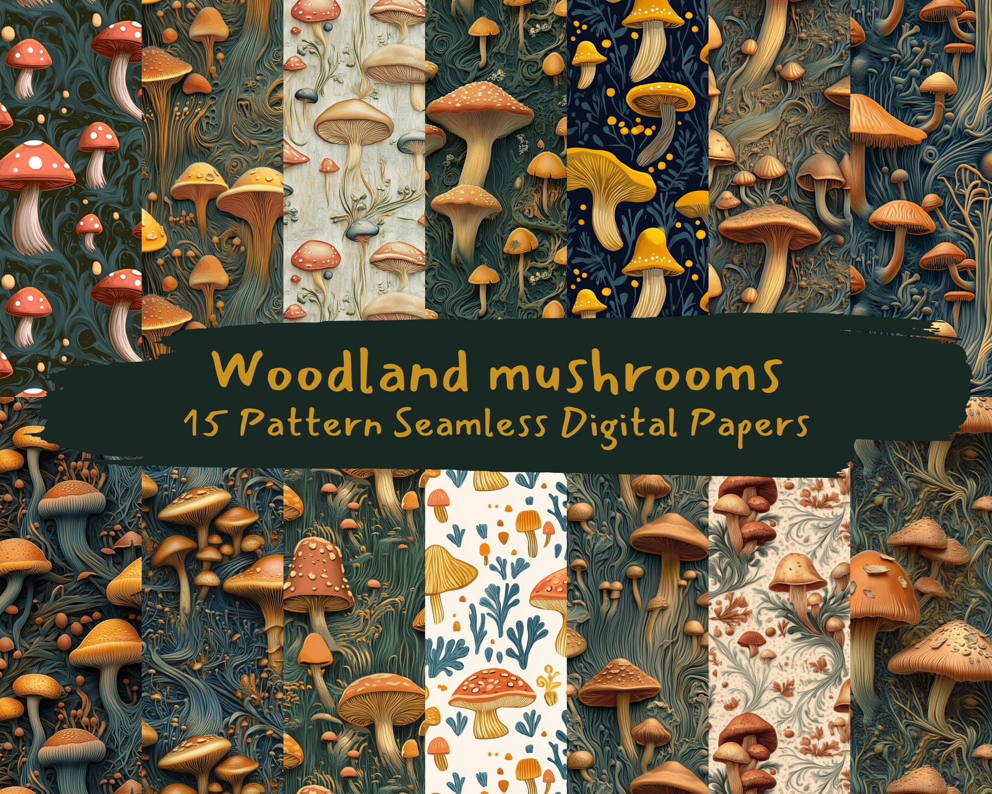 Woodland Mushrooms Pattern Seamless Digital Papers - Printable ...