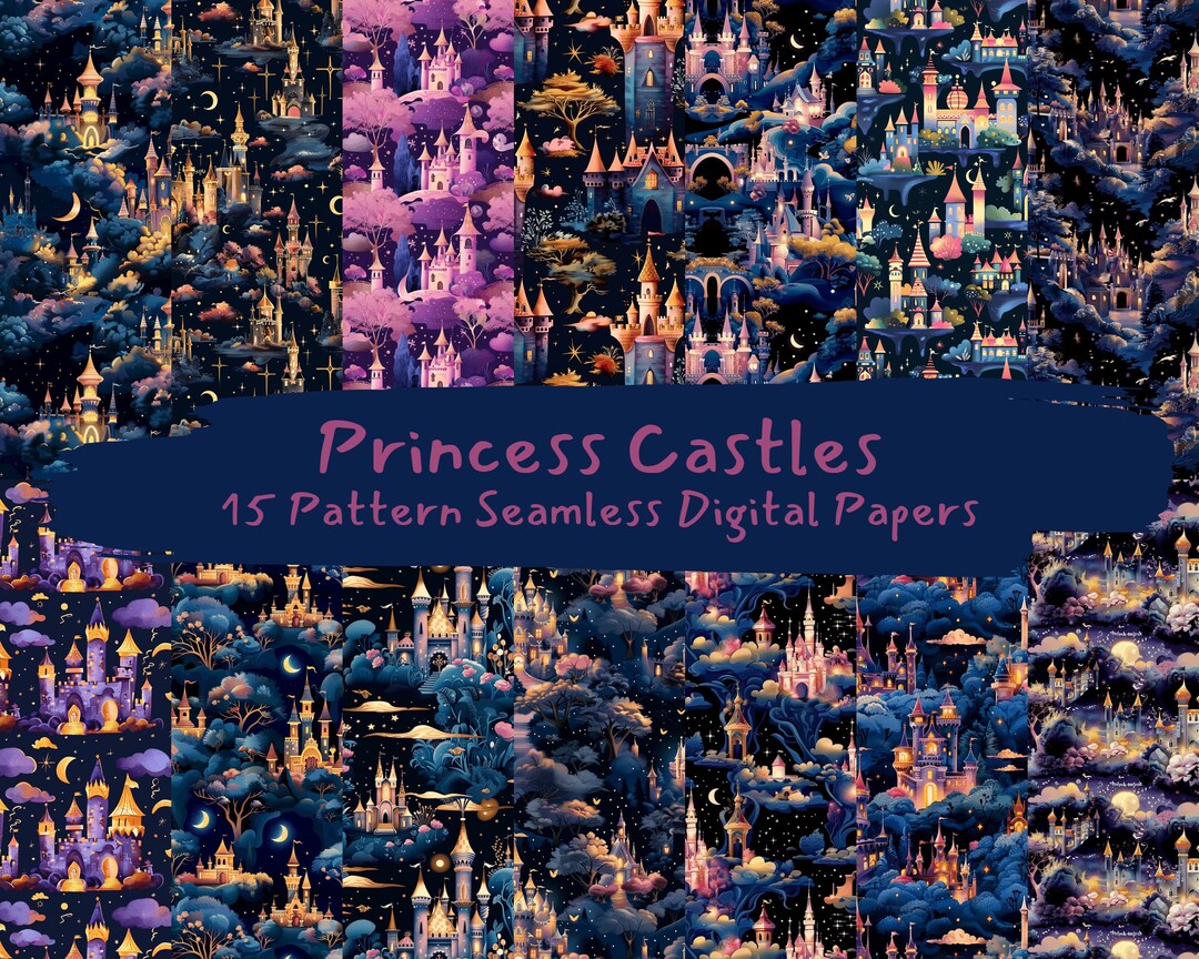 Princess Castles Pattern Seamless Digital Papers - Printable Scrapbook ...