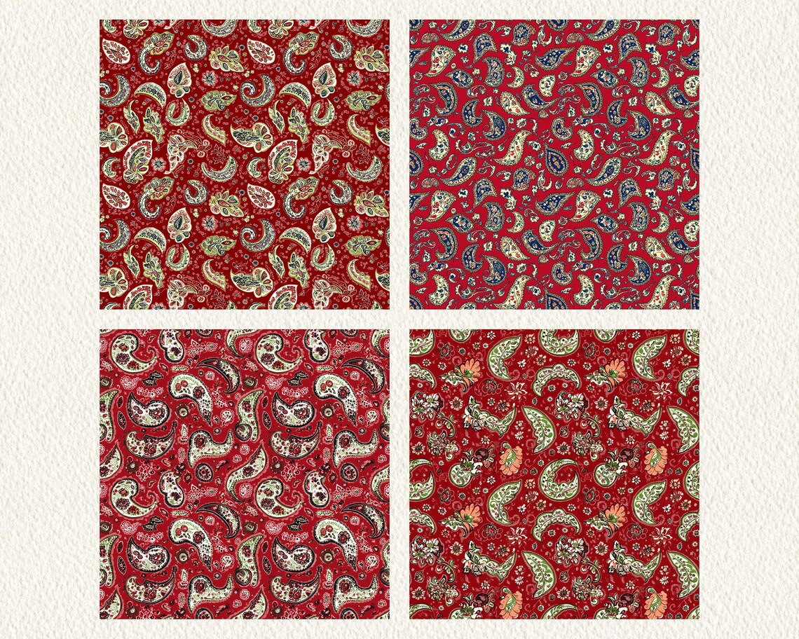 Paisley Red Pattern Seamless Digital Papers - Printable Scrapbook Paper ...