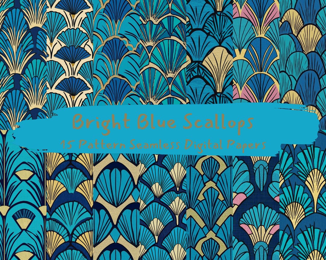Bright Blue Scallops Pattern Seamless Digital Papers - Printable ...
