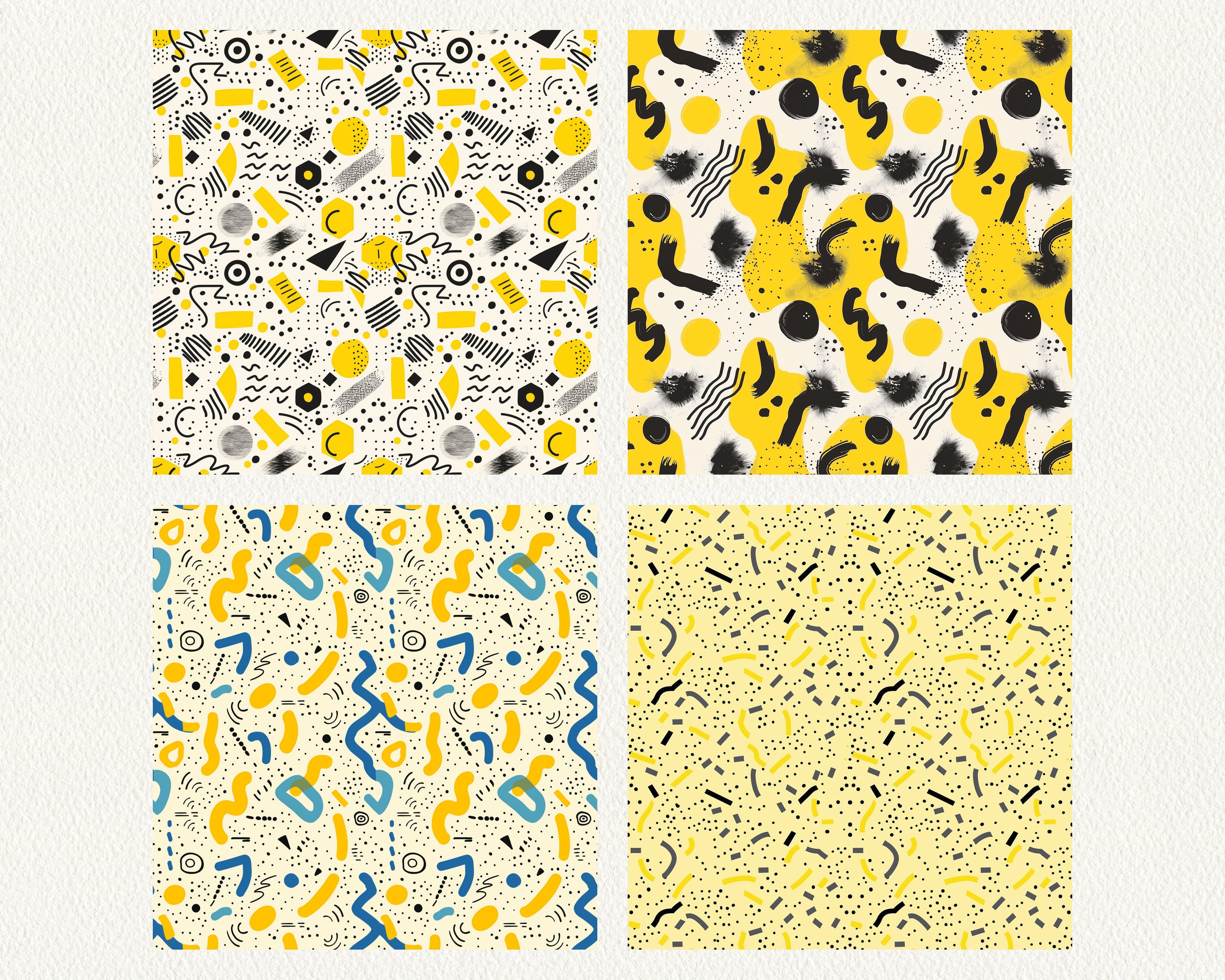 Yellow Memphis Pattern Seamless Digital Papers Printable Scrapbook ...