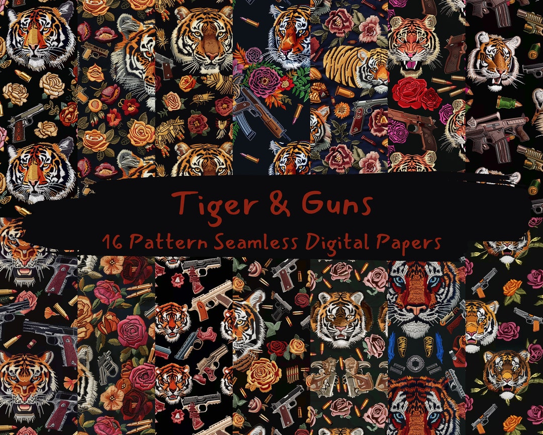 Tiger & Guns Pattern Seamless Digital Papers - Printable Scrapbook ...