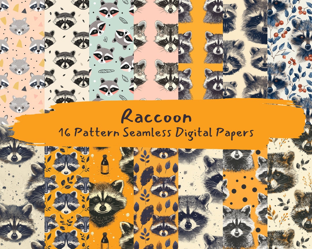 Raccoon Pattern Seamless Digital Papers - Printable Scrapbook Paper ...