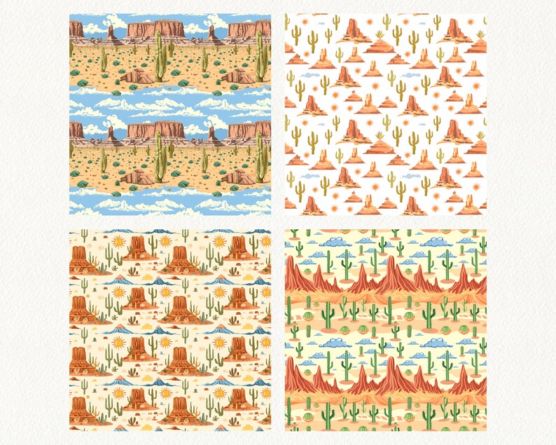 Desert Landscape Pattern Seamless Digital Papers - Printable Scrapbook ...