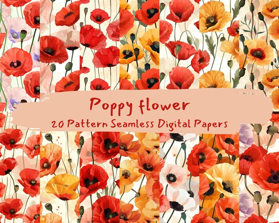 Paper Printable Poppy Flower Pattern Photo & Art Print Nice Poppy