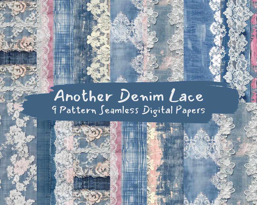 Denim Lace Pattern Seamless Digital Papers - Printable Scrapbook Paper ...