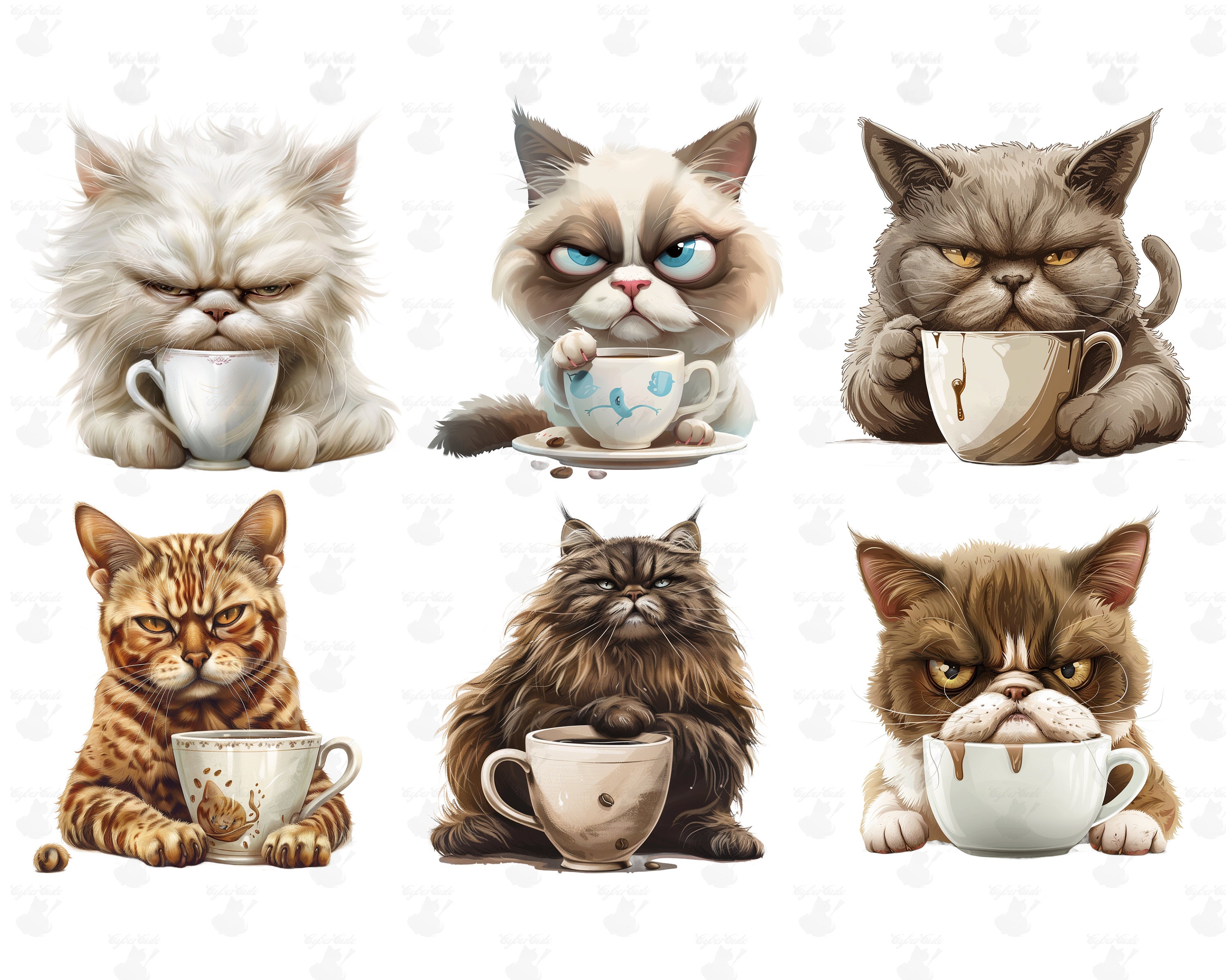 Grumpy Cat Coffee Digital Printable Clipart Bundle in PNG Format ...