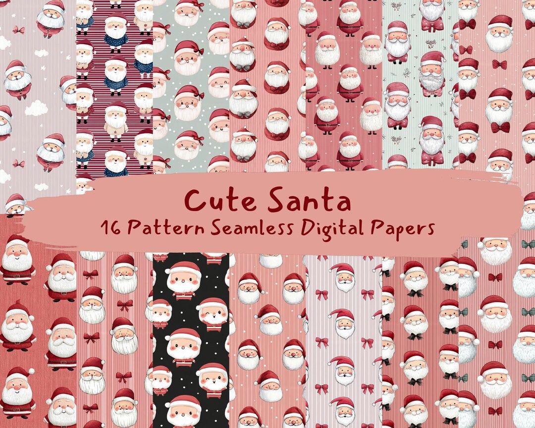 Cute Santa Pattern Seamless Digital Papers - Printable Scrapbook Paper ...