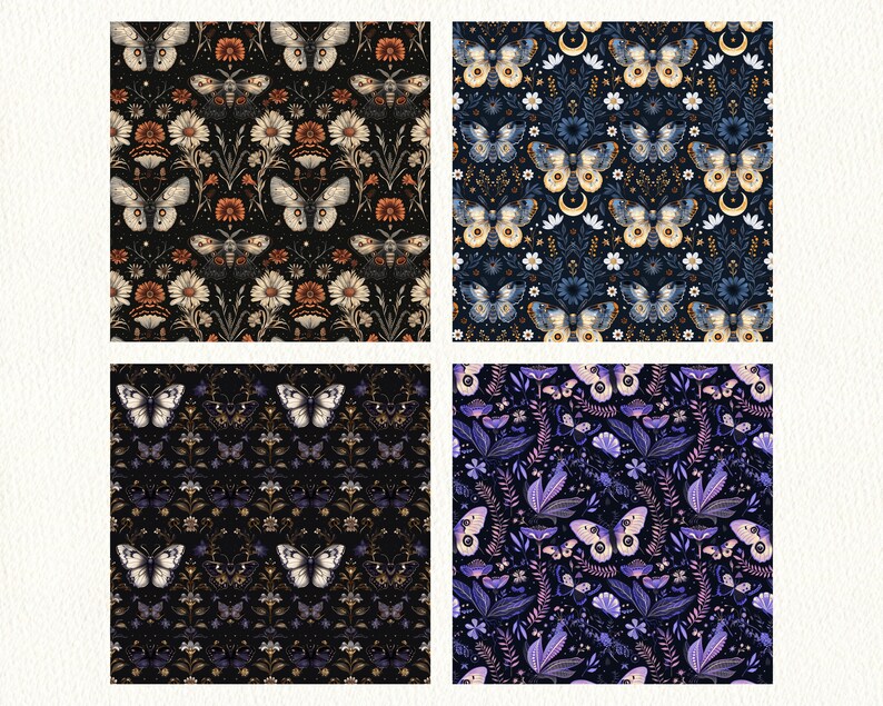 Mystic Night Garden Pattern Seamless Digital Papers Printable Scrapbook Paper Instant Download ...