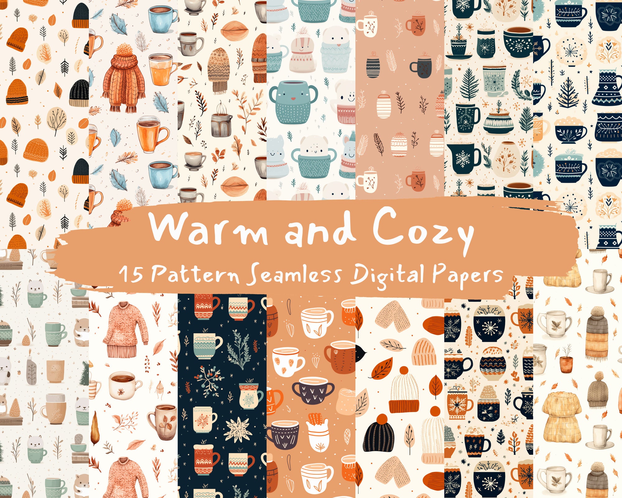 Warm and Cozy Pattern Seamless Digital Papers Tile Patterns Printable ...