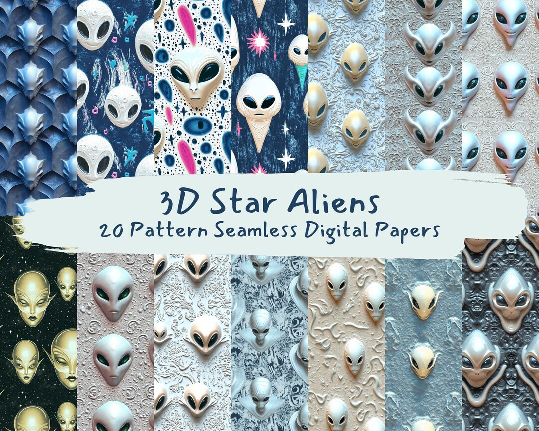 3D Star Aliens Pattern Seamless Digital Papers - Printable Scrapbook ...