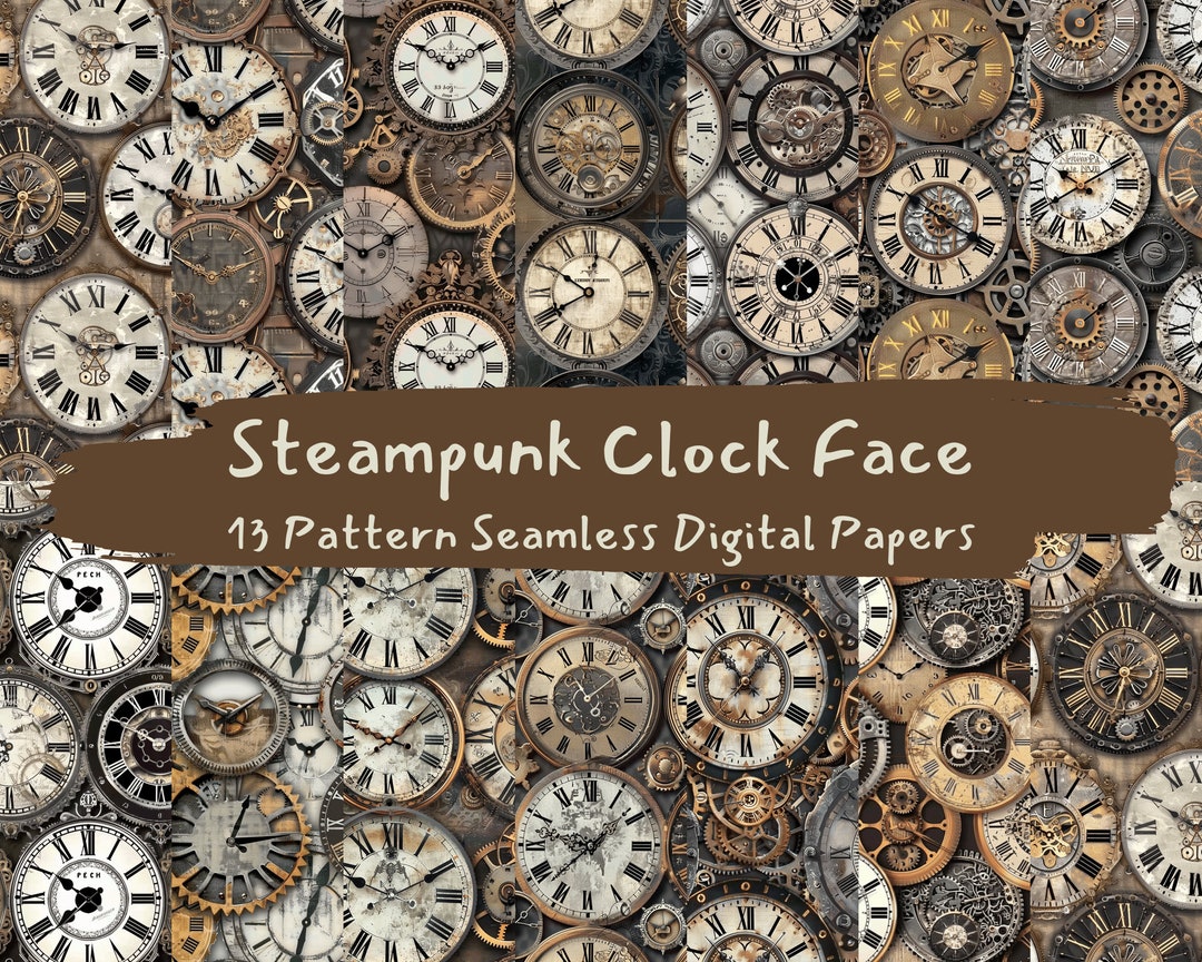 Steampunk Clock Face Pattern Seamless Digital Papers - Printable ...