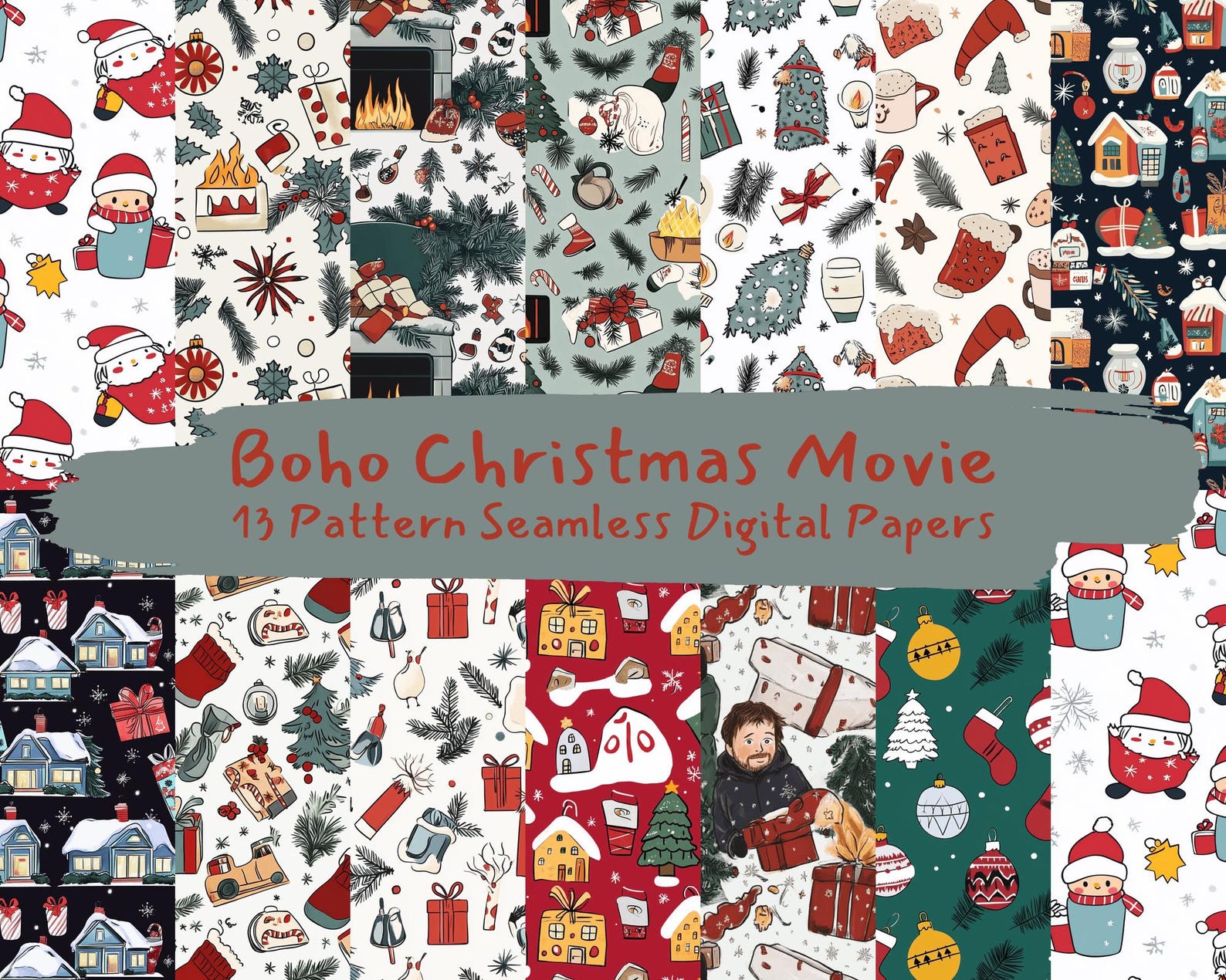 Boho Christmas Movie Pattern Seamless Digital Papers - Printable ...