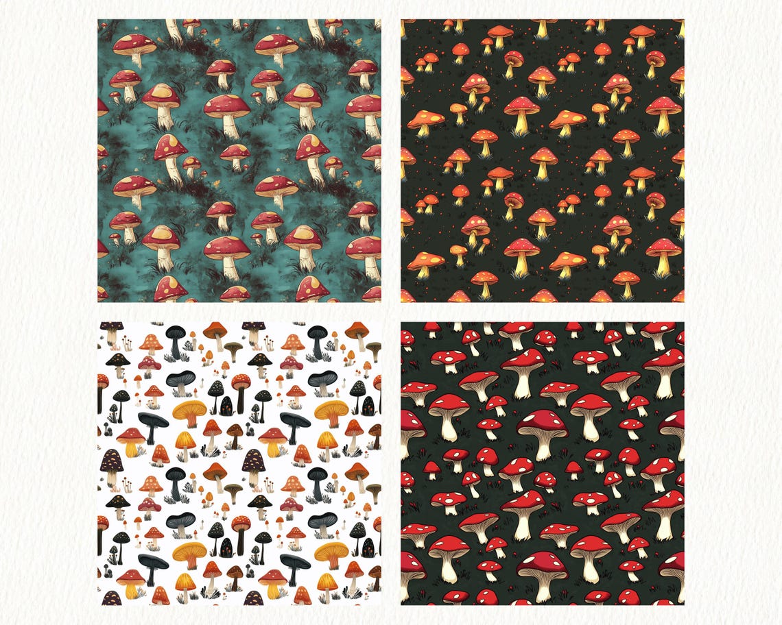 Mushrooms Pattern Seamless Digital Papers - Printable Scrapbook Paper ...