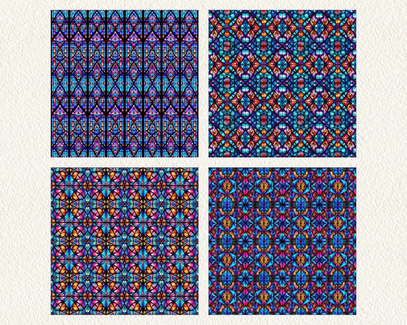 Stained Glass Pattern Seamless Digital Papers - Printable Scrapbook ...