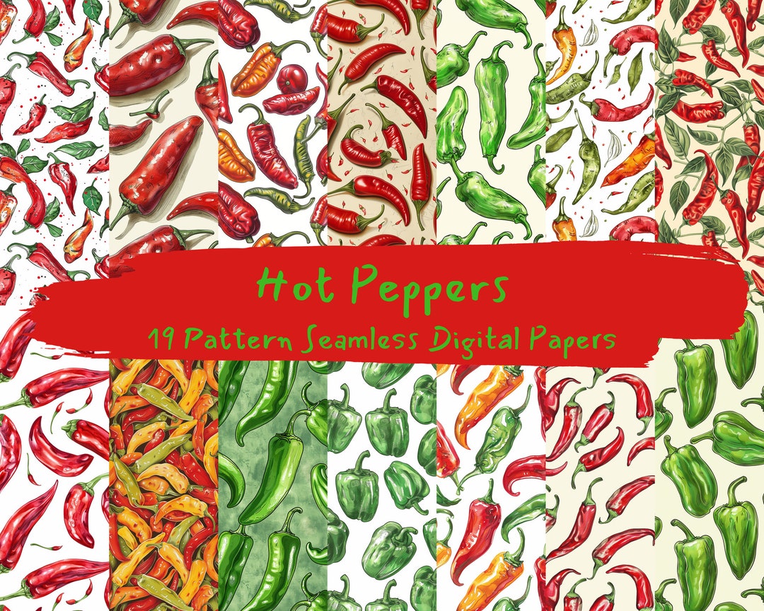 Hot Peppers Pattern Seamless Digital Papers - Printable Scrapbook Paper ...
