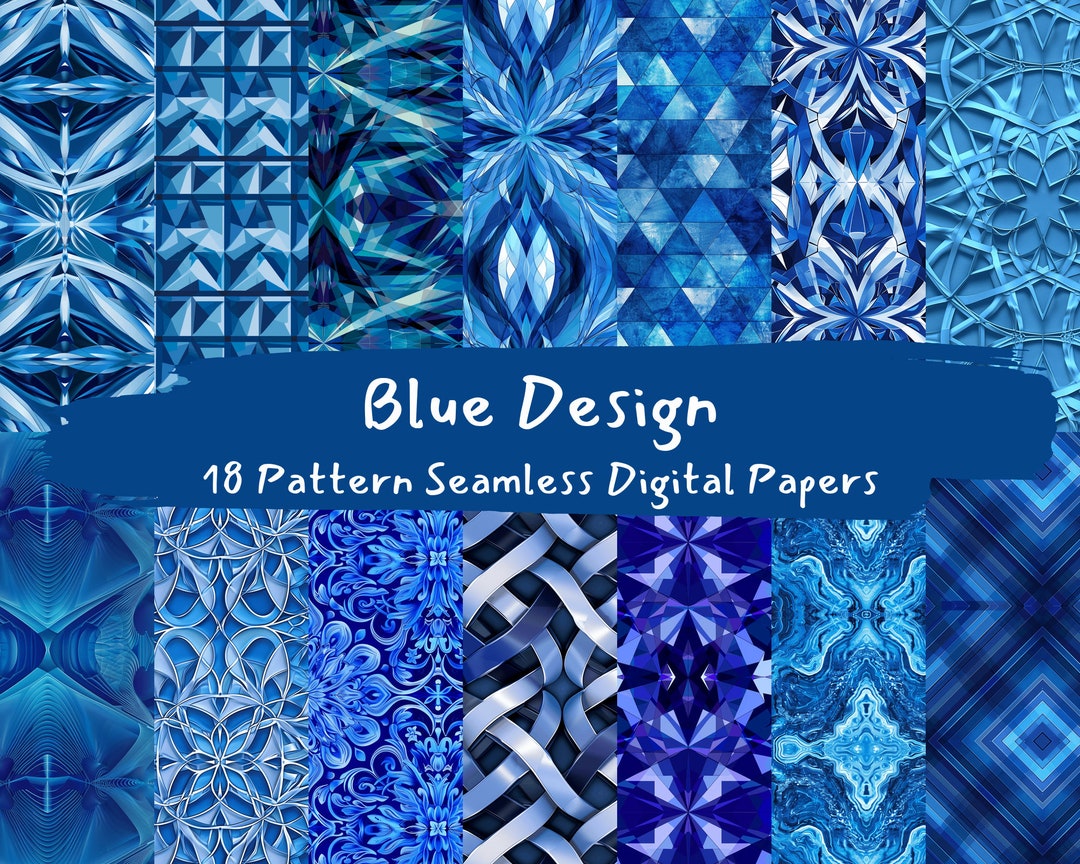 Blue Design Pattern Seamless Digital Papers - Printable Scrapbook Paper ...