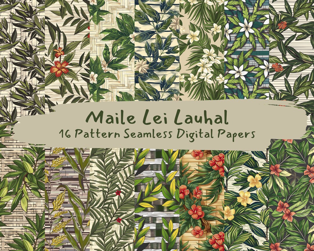 Maile Lei Lauhal Pattern Seamless Digital Papers - Printable Scrapbook ...