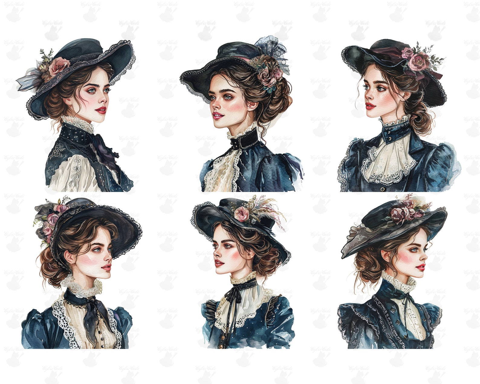Victorian Lady Digital Printable Clipart Bundle in PNG Format With ...