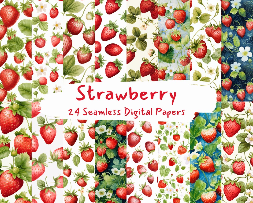 Strawberry Pattern Seamless Digital Papers - Tile Patterns Printable ...