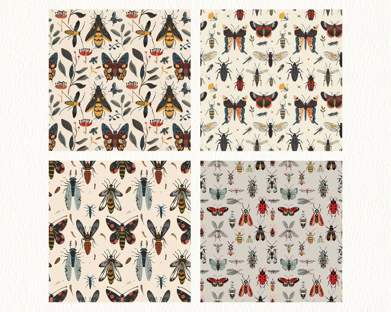 Folk Insects Pattern Seamless Digital Papers - Printable Scrapbook ...