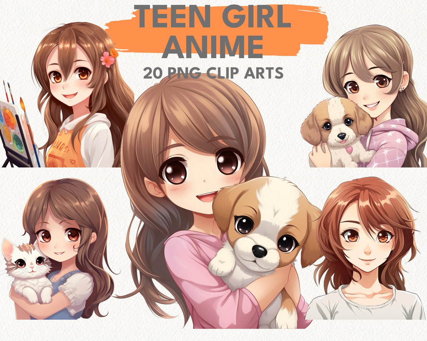 Teen Girl Anime Digital Printable Clipart Bundle in PNG Format ...