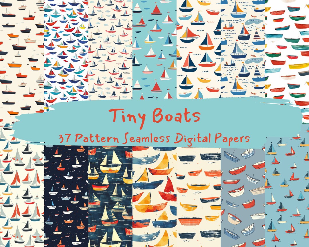 Tiny Boats Pattern Seamless Digital Papers - Printable Scrapbook Paper ...