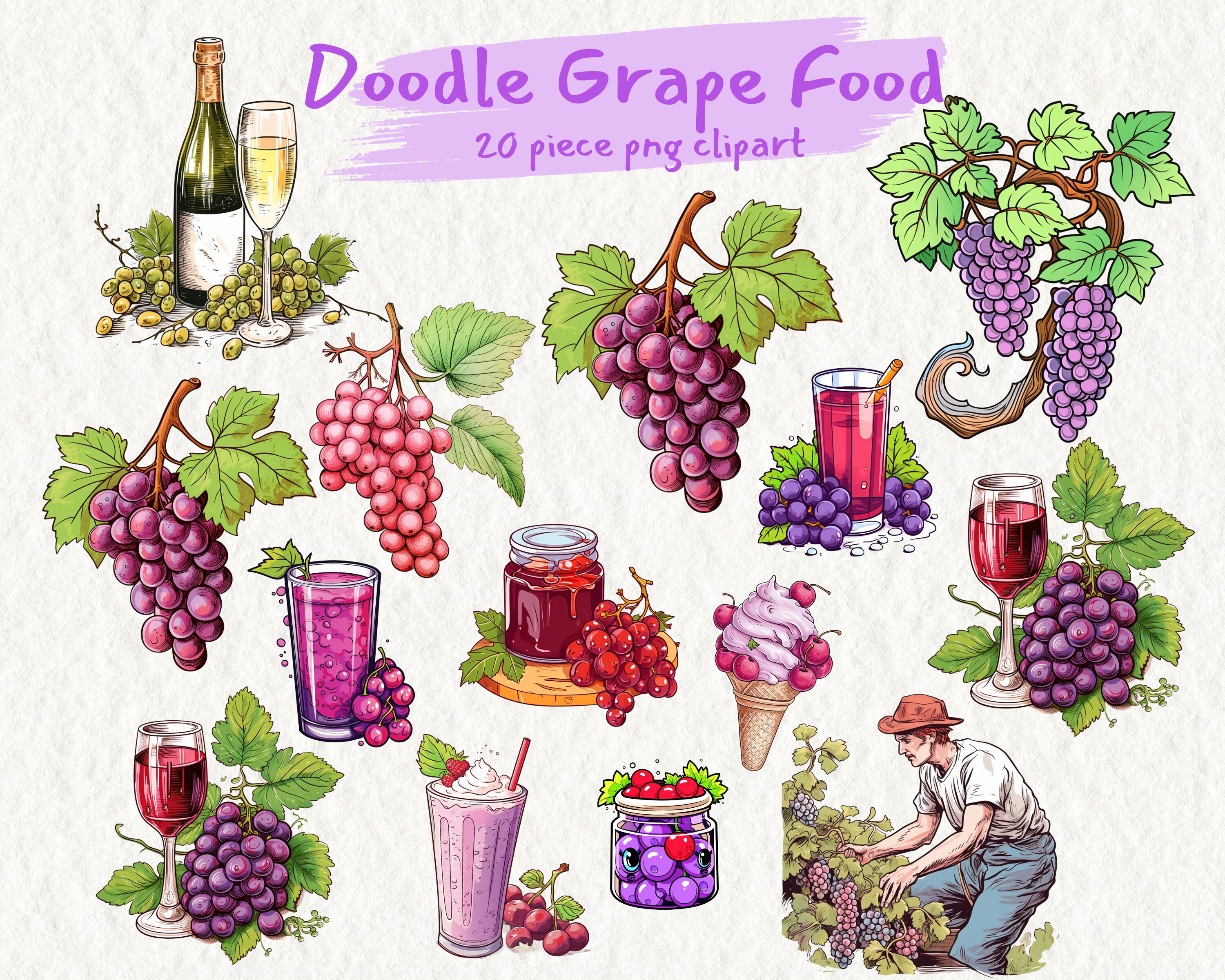 Doodle Grape Food Digital Printable Clip Art Graphics in PNG - Etsy