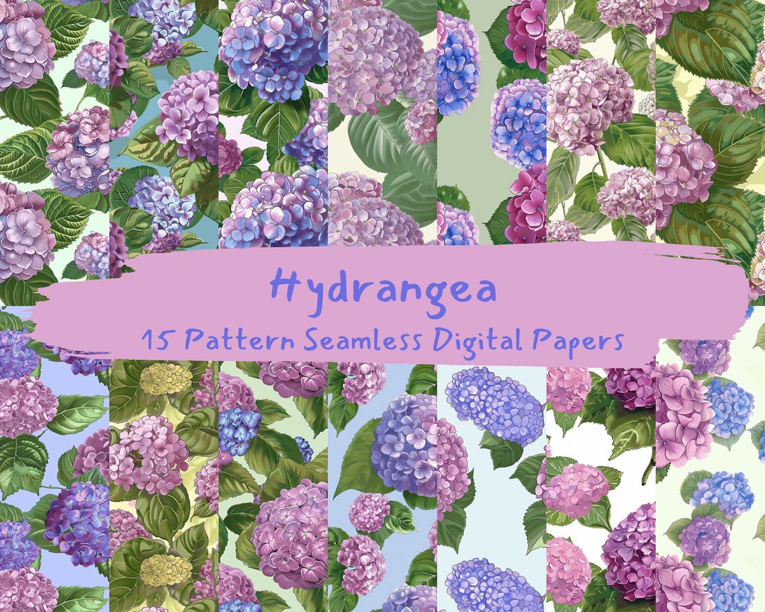 Hydrangea Pattern Seamless Digital Papers - Printable Scrapbook Paper ...