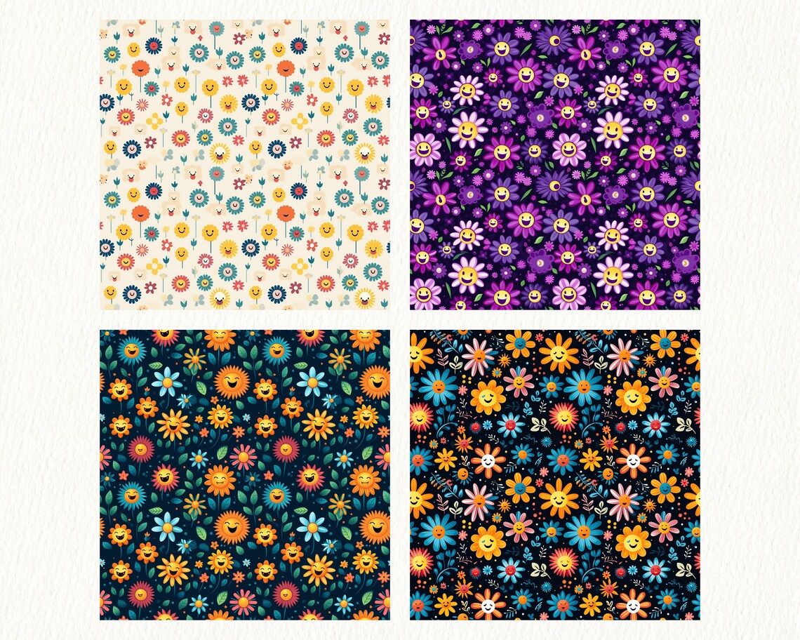 Retro Happy Face Pattern Seamless Digital Papers - Tile Patterns ...