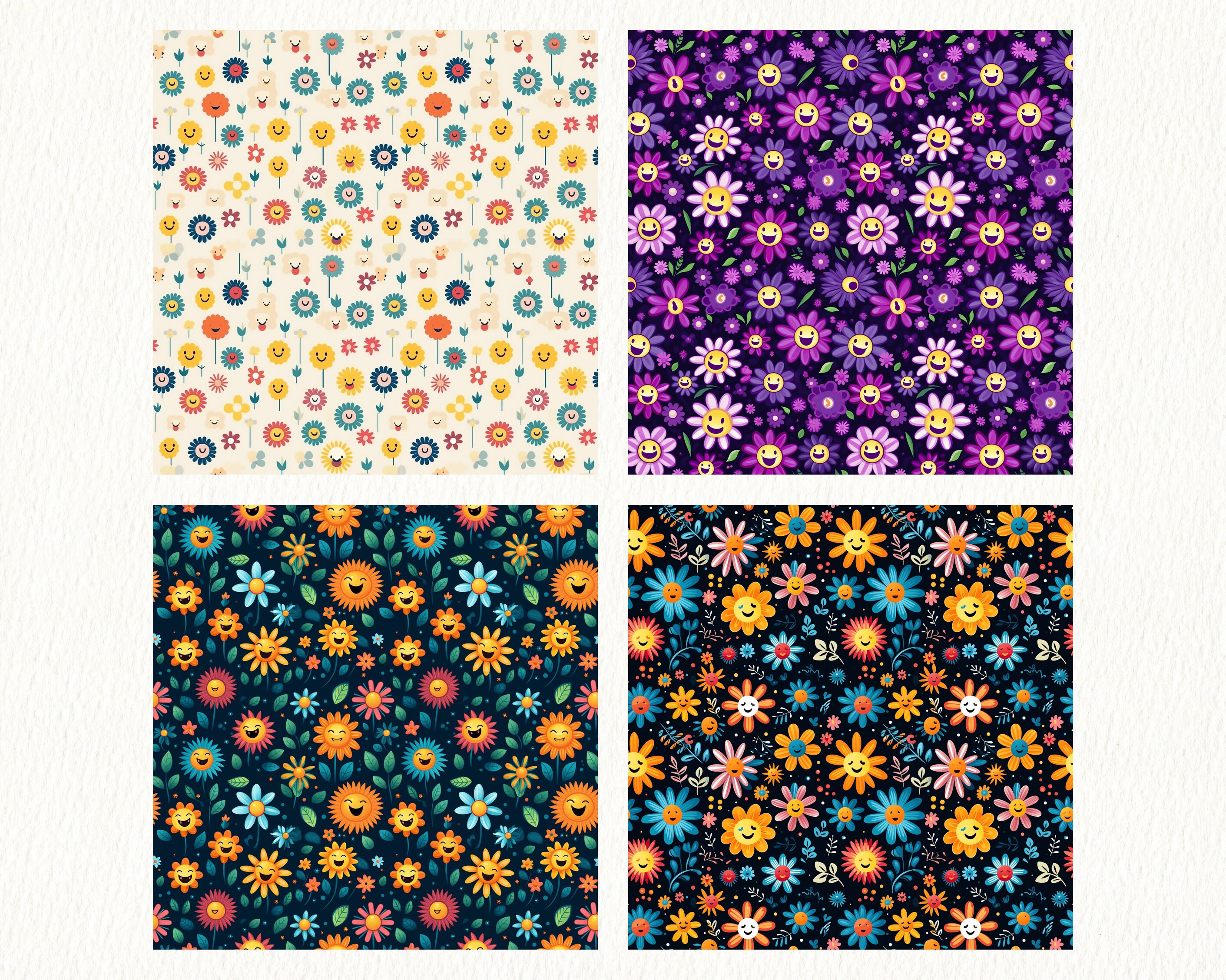 Retro Happy Face Pattern Seamless Digital Papers Tile Patterns ...