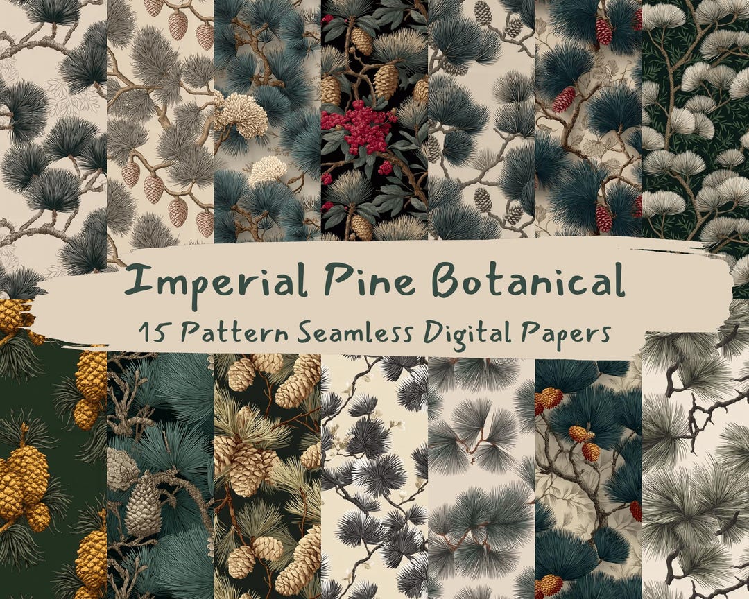 Imperial Pine Botanical Pattern Seamless Digital Papers - Printable ...