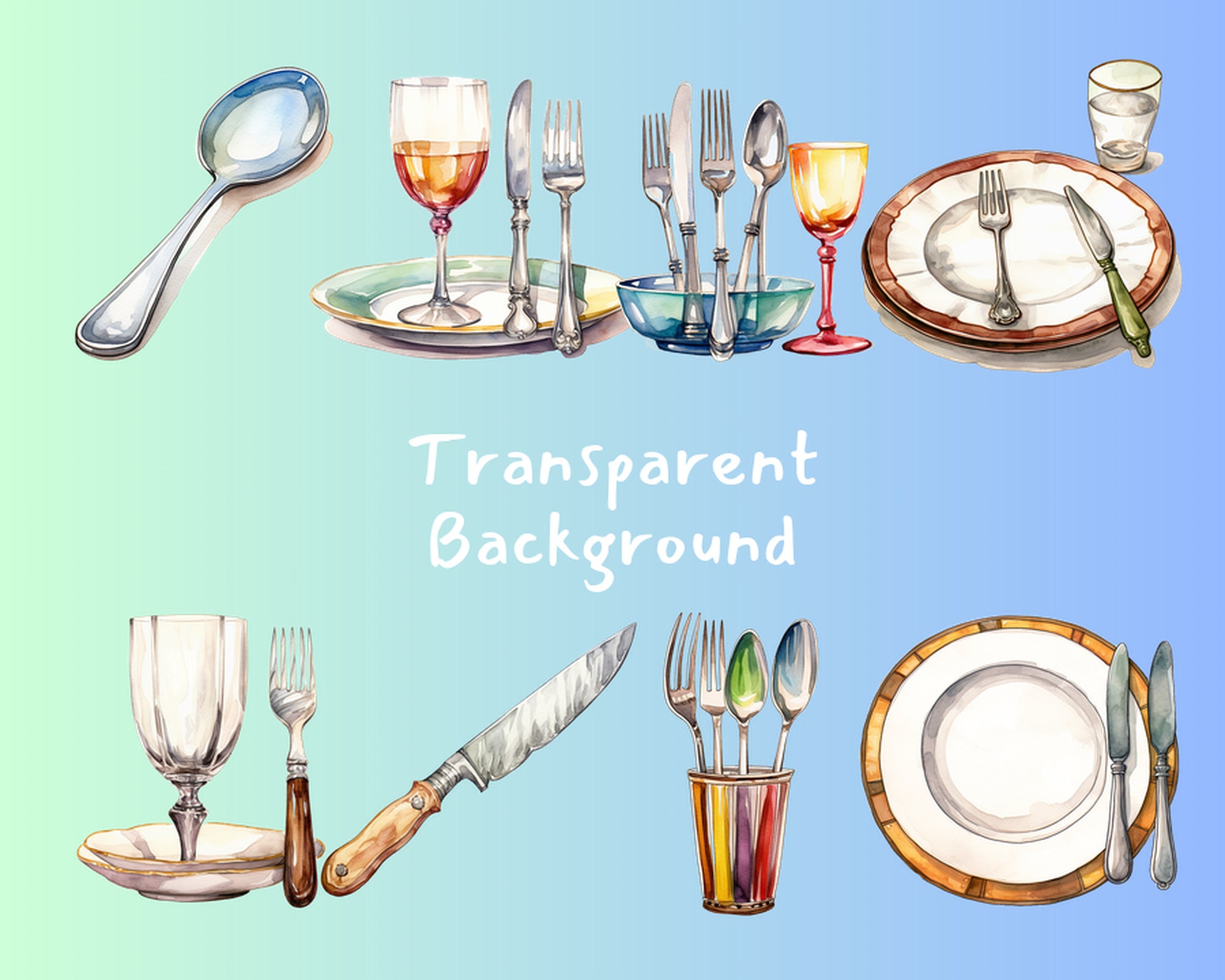 Silverware, Digital Printable Clip Art Graphics in PNG Format ...