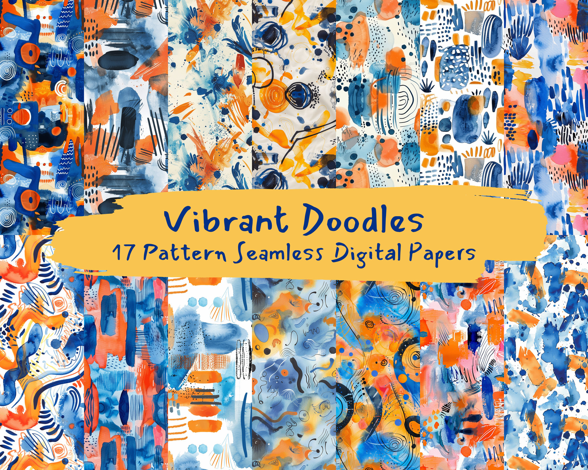 Vibrant Doodles Pattern Seamless Digital Papers - Printable Scrapbook ...