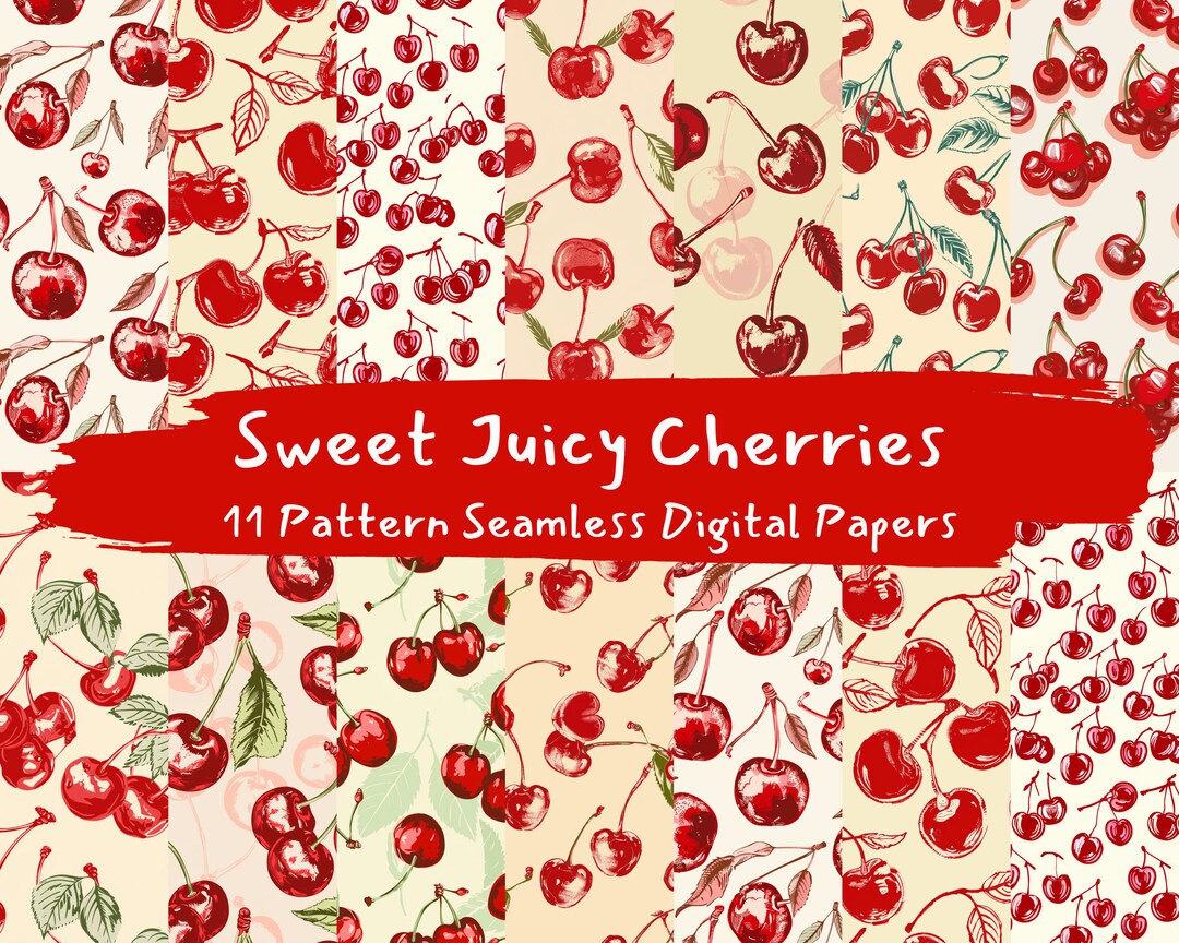 Sweet Juicy Cherries Pattern Seamless Digital Papers - Printable ...