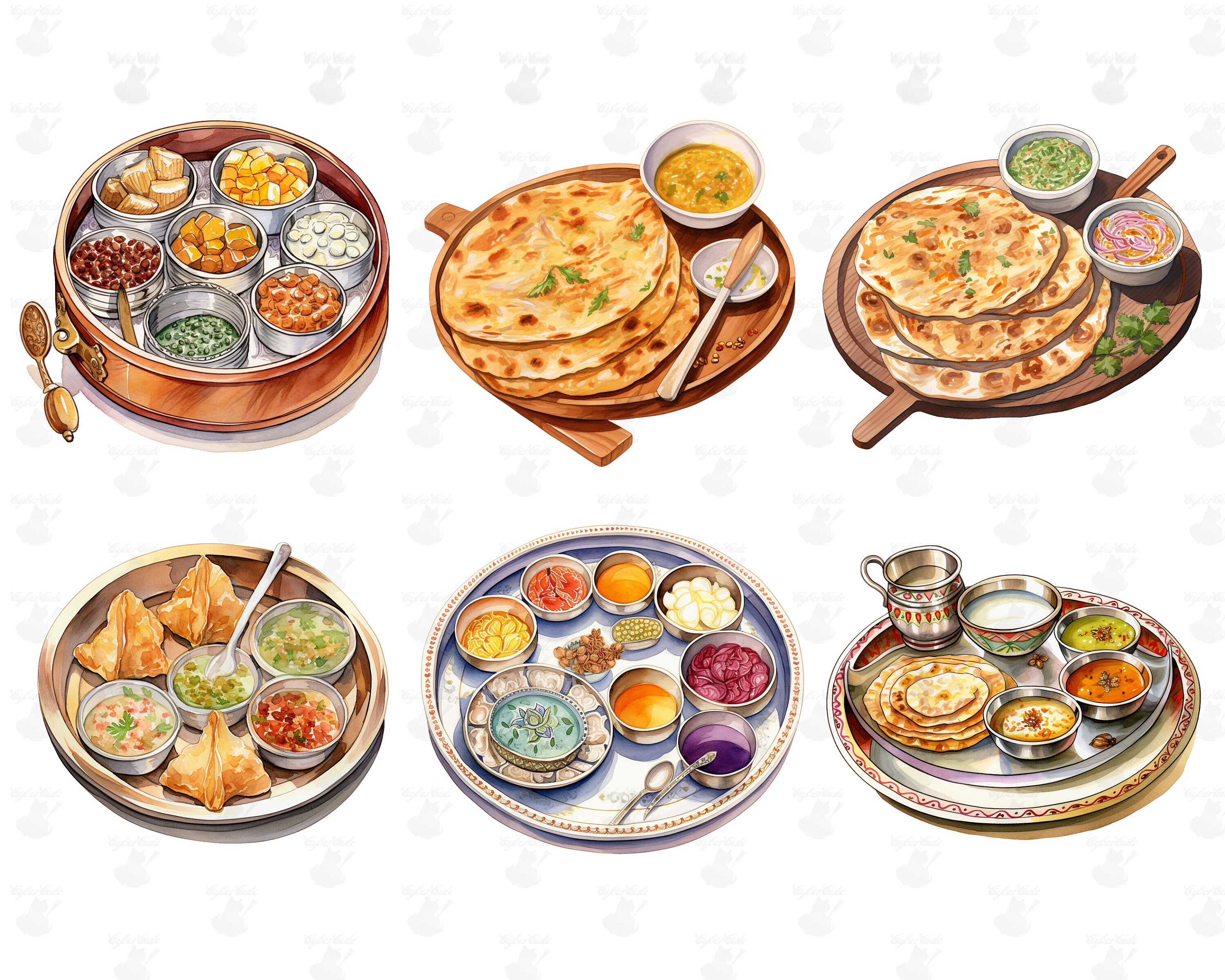 Indian Cuisine, Digital Printable Clip Art Graphics in PNG Format ...