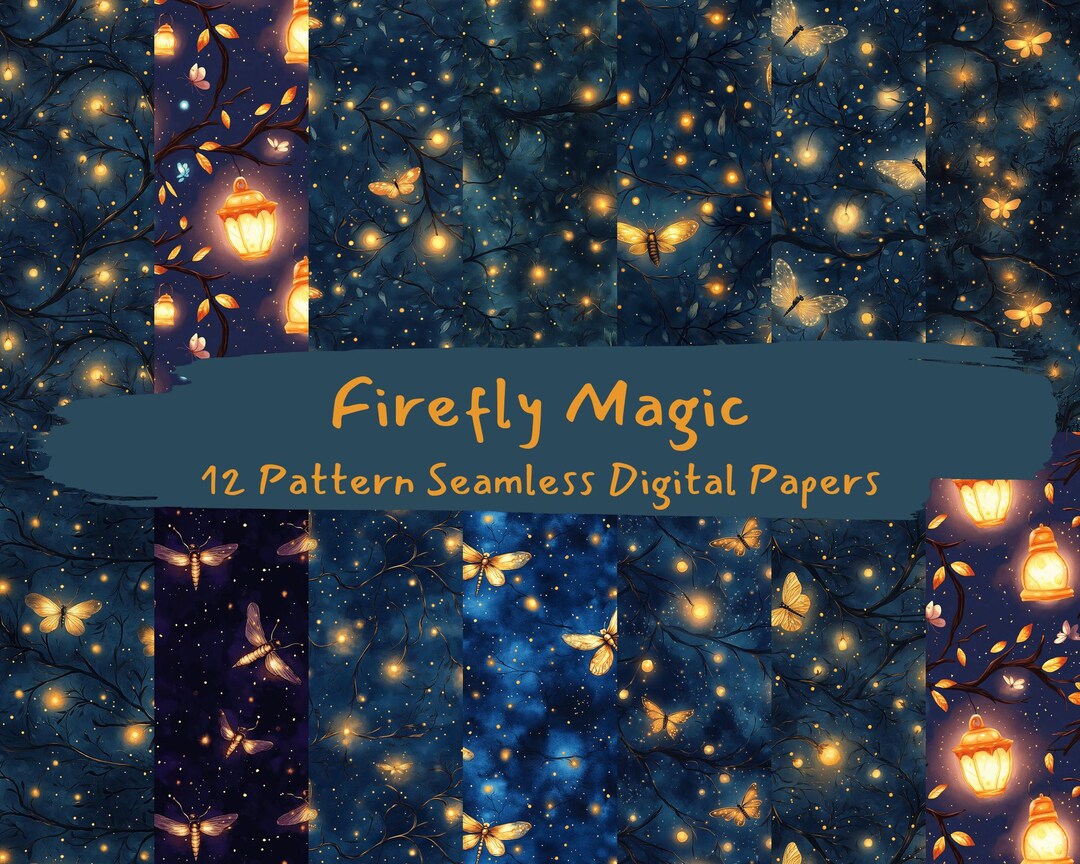 Firefly Magic Pattern Seamless Digital Papers - Printable Scrapbook ...