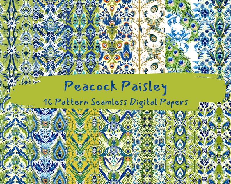 Peacock Paisley Pattern Seamless Digital Papers - Printable Scrapbook ...