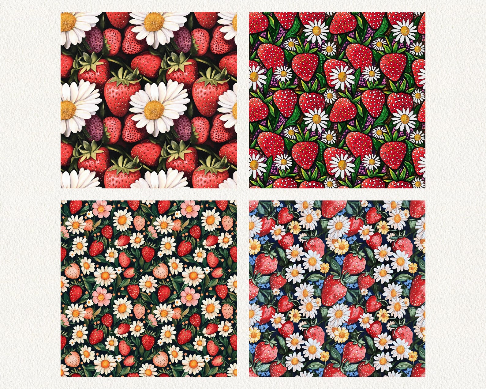 Strawberries Daisies Pattern Seamless Digital Papers - Printable ...