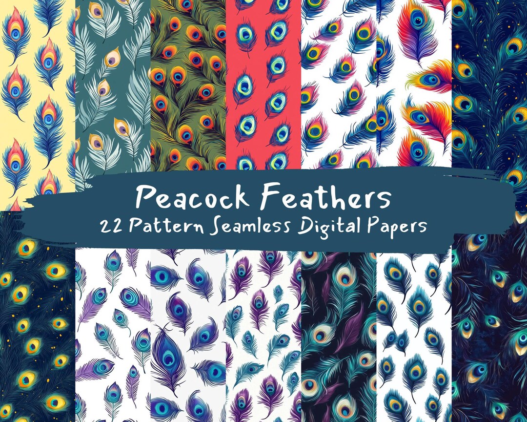 Peacock Feathers Pattern Seamless Digital Papers - Printable Scrapbook ...