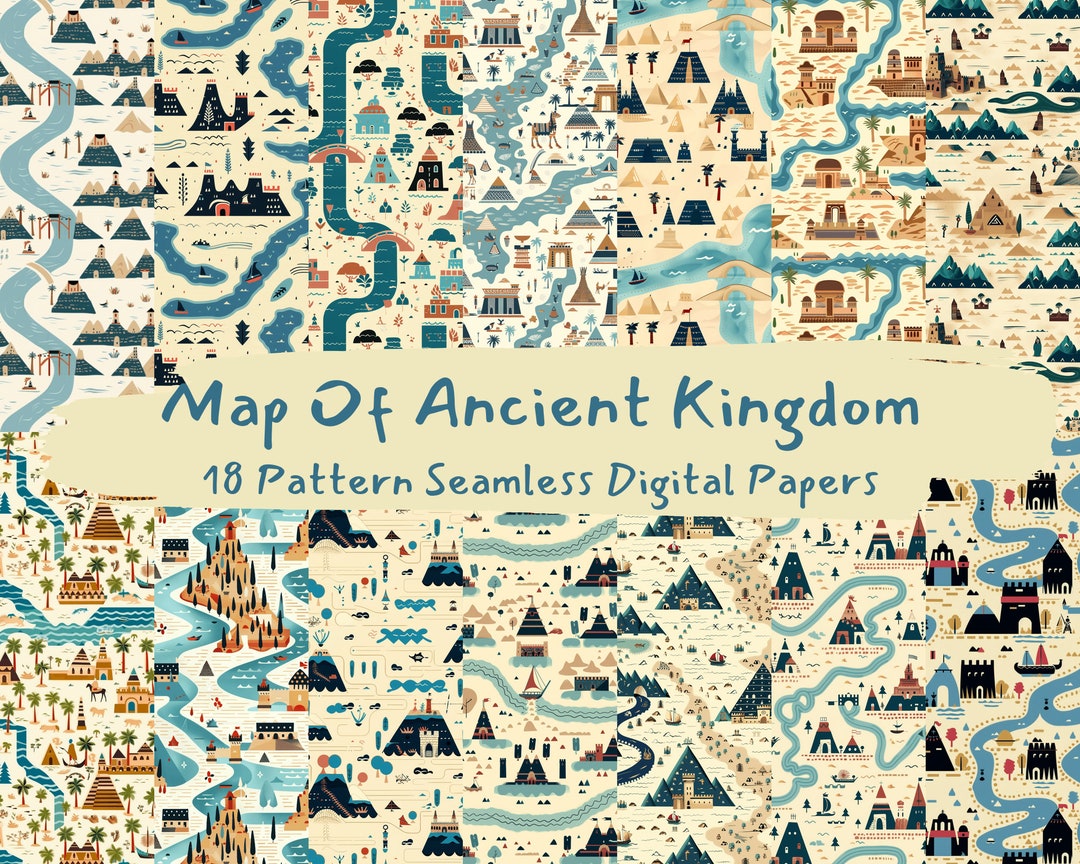 Map of Ancient Kingdom Pattern Seamless Digital Papers - Printable ...