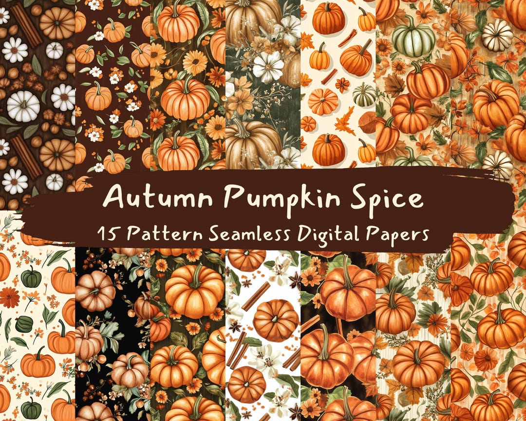 Autumn Pumpkin Spice Pattern Seamless Digital Papers - Printable ...