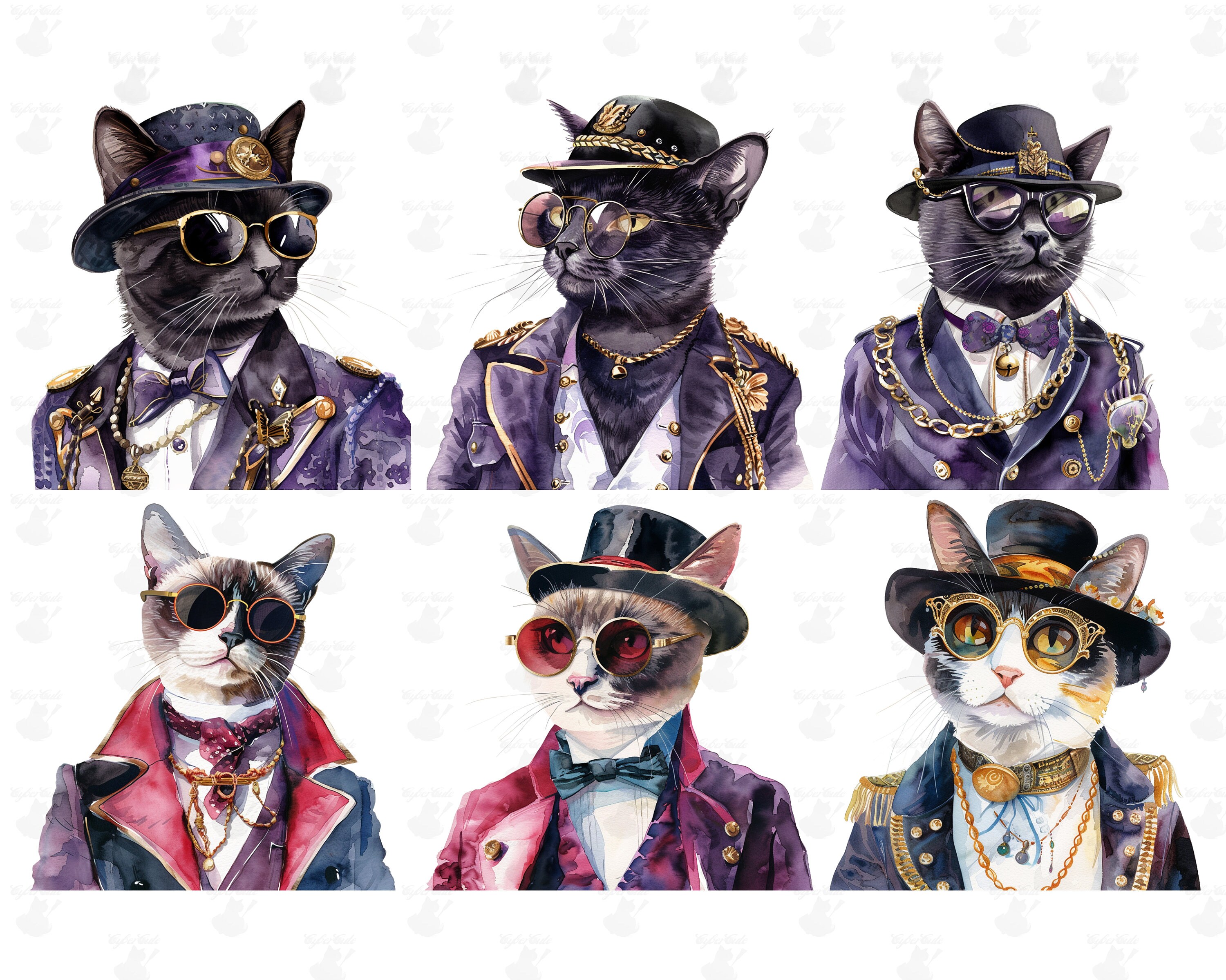 Royal Cat Digital Printable Clipart Bundle in PNG Format Transparent ...