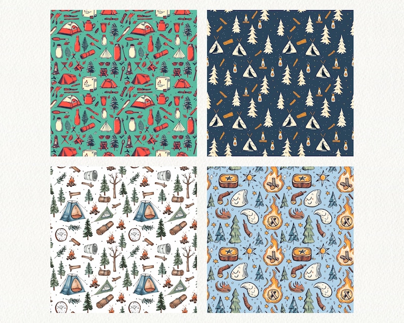 Camping Outdoor Pattern Seamless Digital Papers - Printable Scrapbook ...