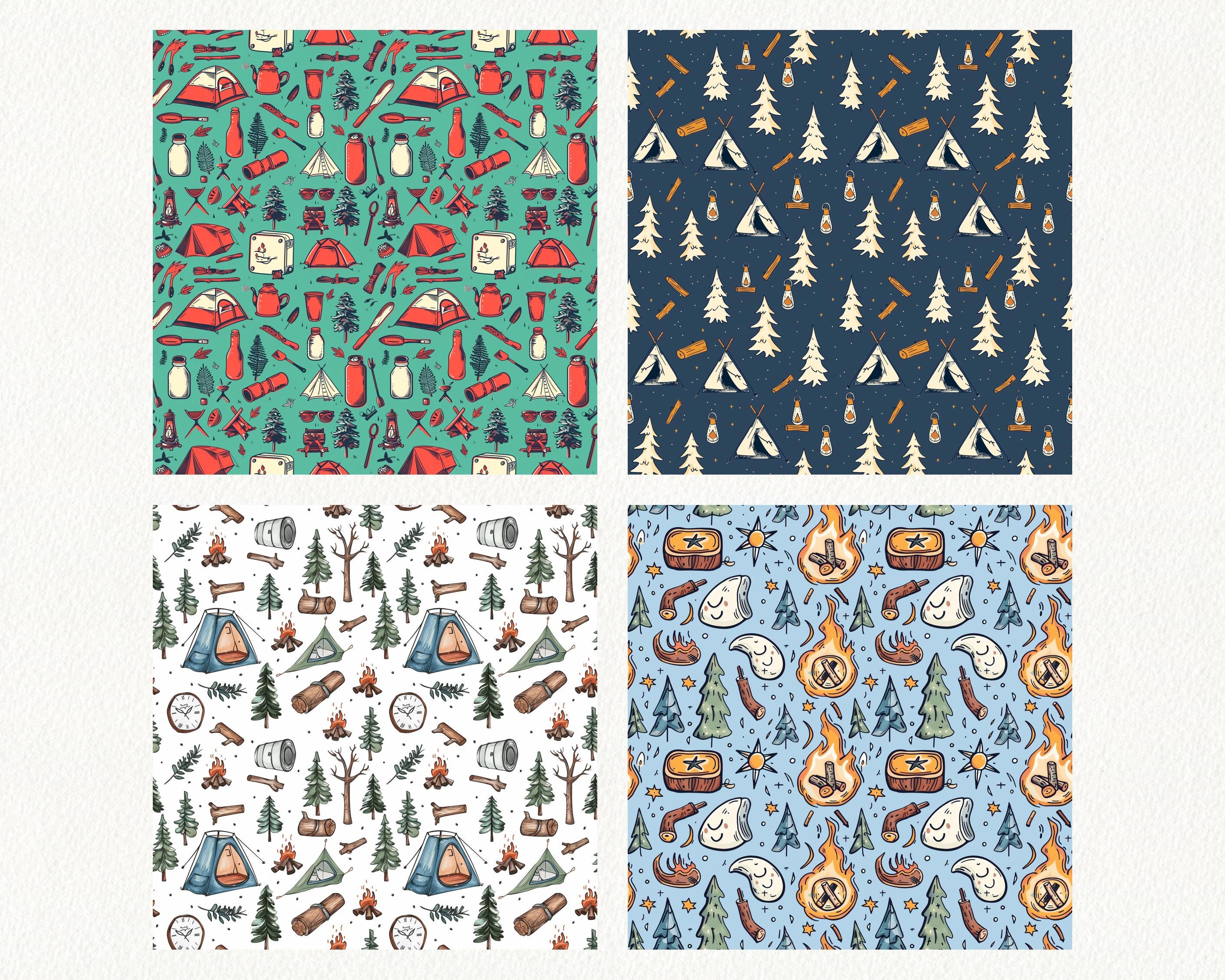 Camping Outdoor Pattern Seamless Digital Papers - Printable Scrapbook ...