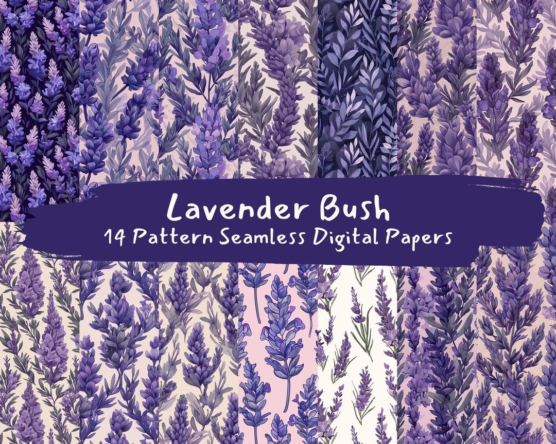 Lavender Bush Pattern Seamless Digital Papers - Printable Scrapbook ...