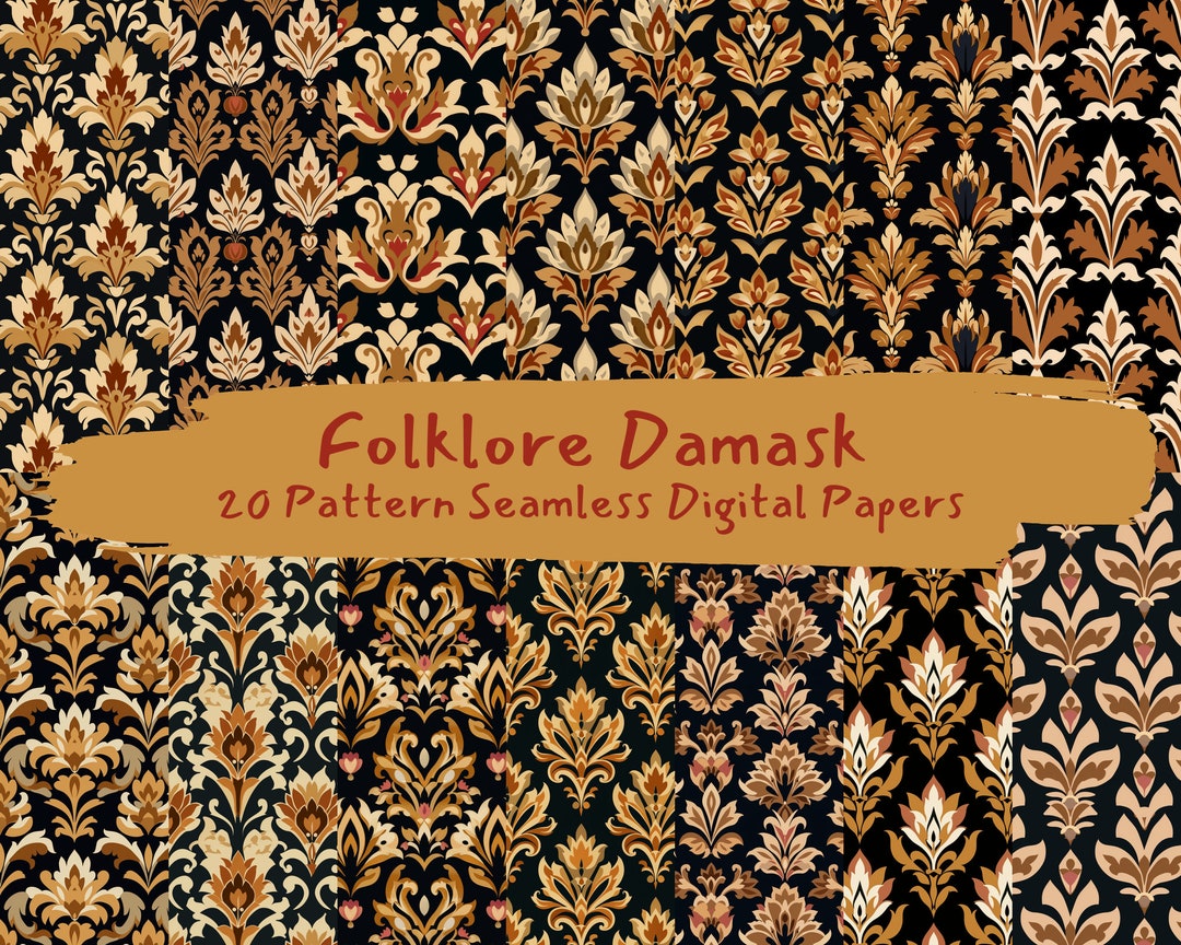 Folklore Damask Pattern Seamless Digital Papers - Printable Scrapbook ...