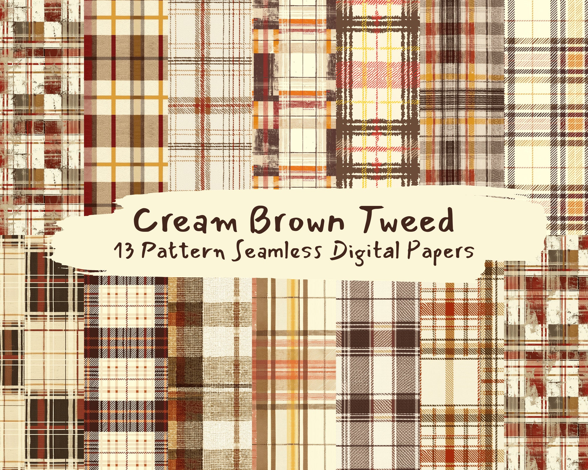 Cream Brown Tweed Pattern Seamless Digital Papers - Printable Scrapbook ...